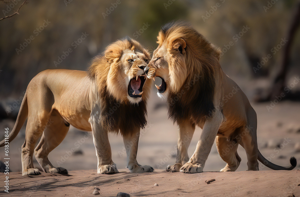 Two male lions fighting over mating rights,ai generated Stock ...