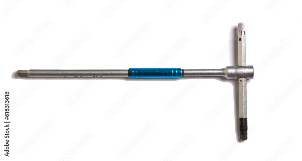 allen wrench 4mm on white background, isolated (with blue holding ...