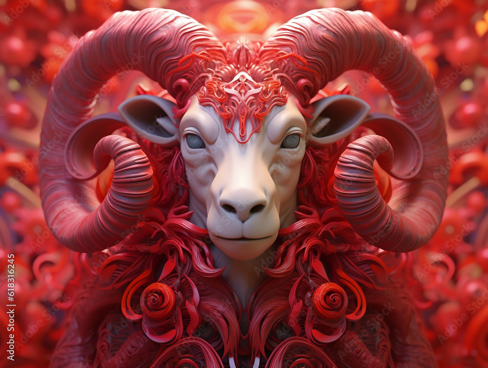 Aries zodiac sign in astrology in red color, AI generated illustration ...