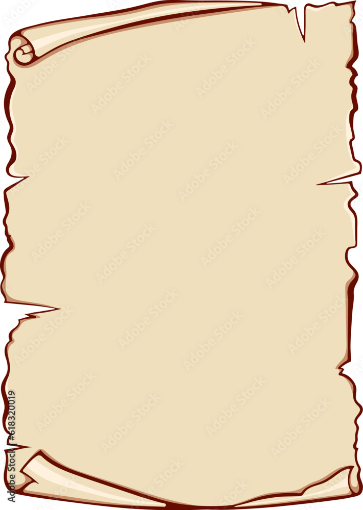 Vecteur Stock Vertical scroll unrolled old papyrus. Ancient scroll with copyspace. Vector ...