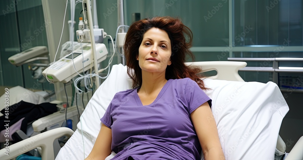 mature post-op woman sedated after a surgery resting in a hospital ...