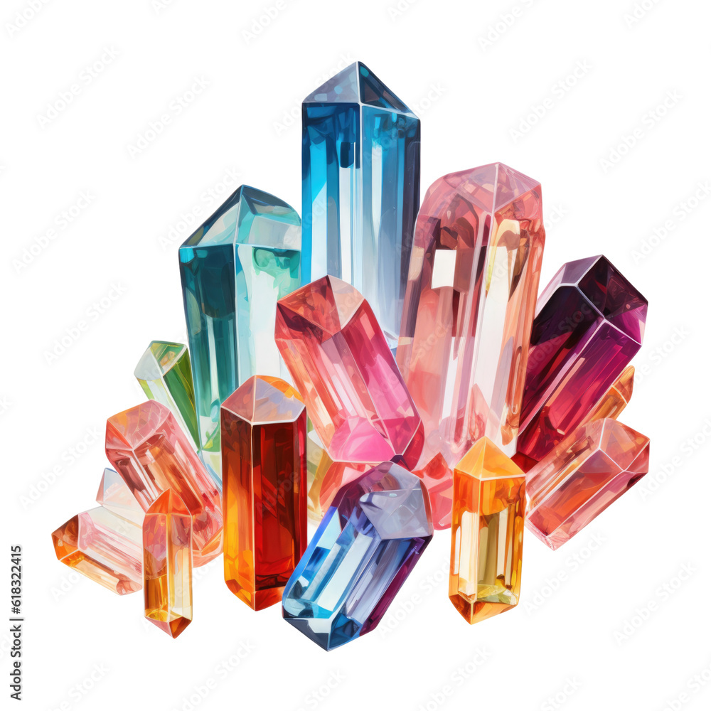 a collection of levitating crystalline prisms abstract shape, 3d render ...