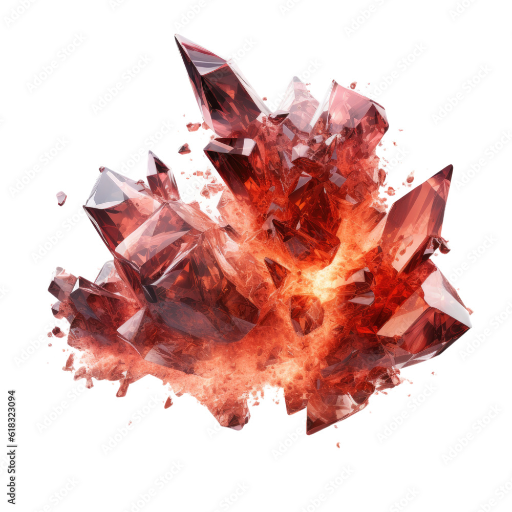 fire red formation of levitating crystalline shards abstract shape, 3d ...