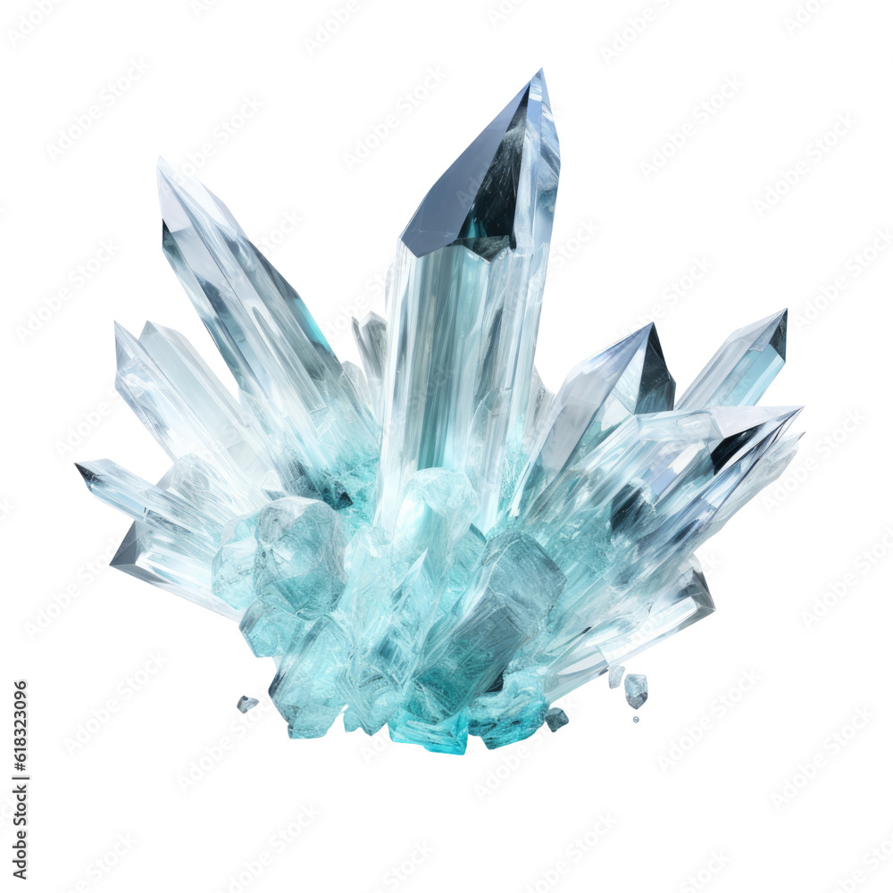 blue formation of levitating crystalline shards abstract shape, 3d ...