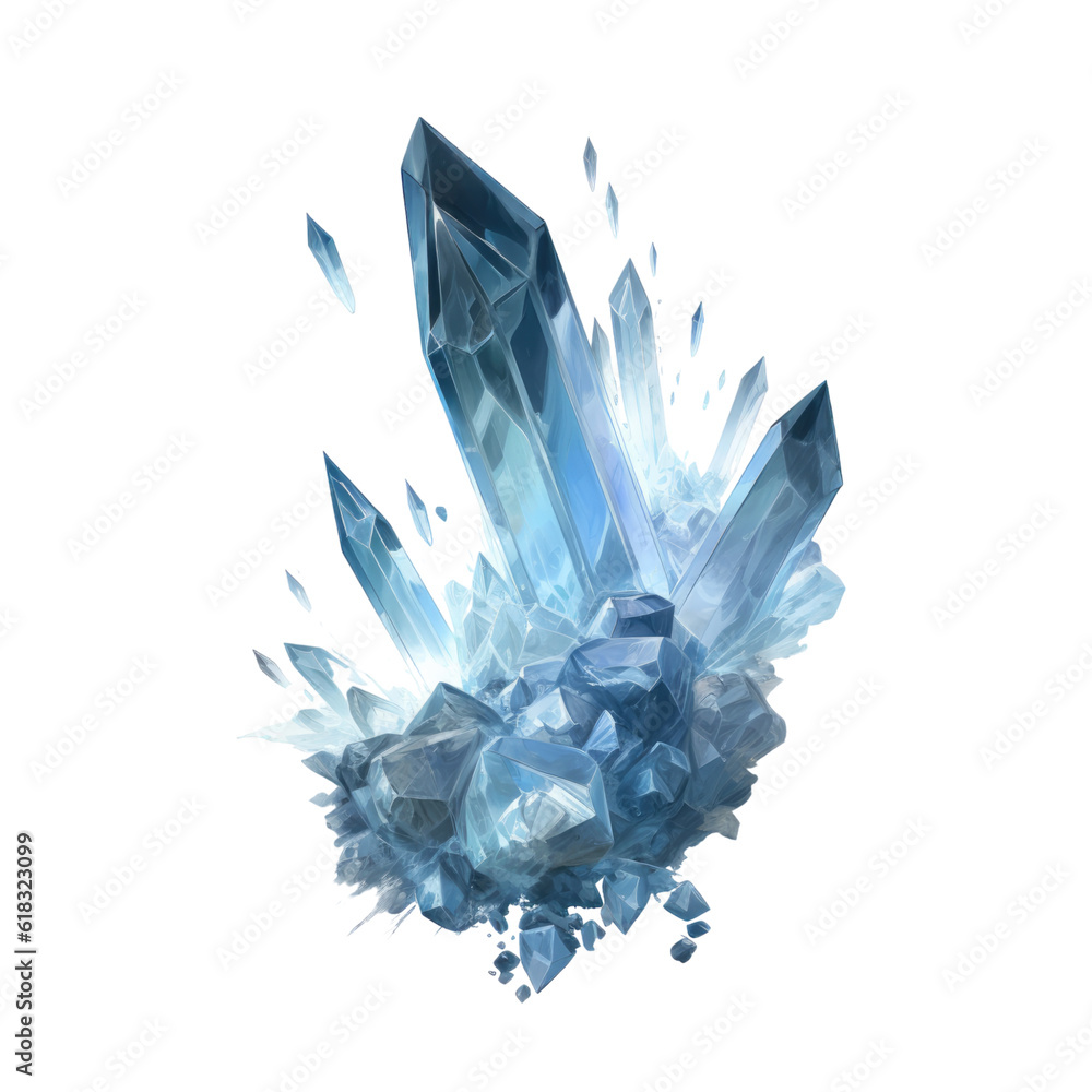 blue formation of levitating crystalline shards abstract shape, 3d render style, isolated on a ...