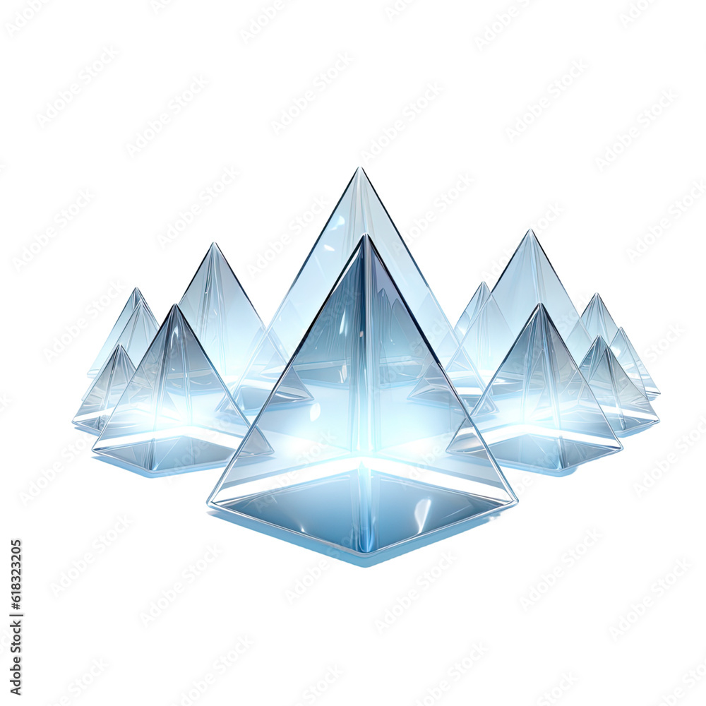 a series of levitating translucent pyramids abstract shape, 3d render ...