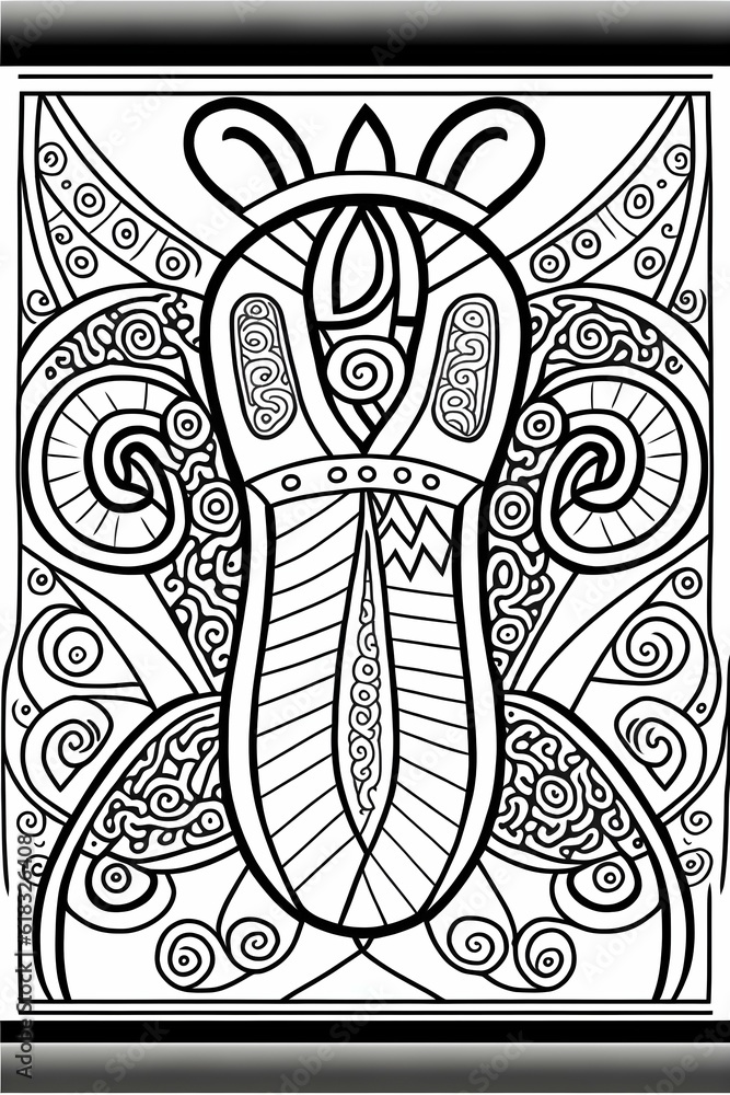 black and white coloring sheet without any background of a stylized ...