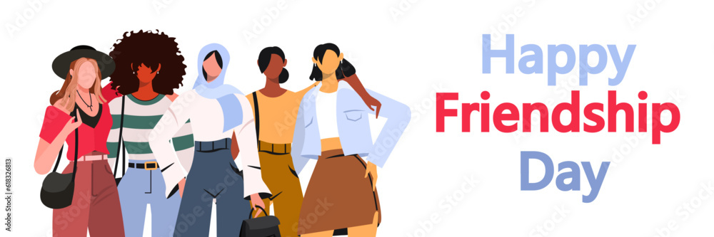 Happy friendship day. United community, people group hugging together ...