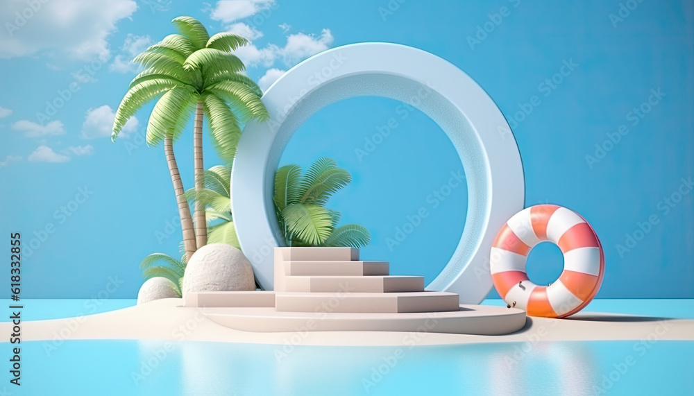 3d summer product display podium, product background, summer background ...