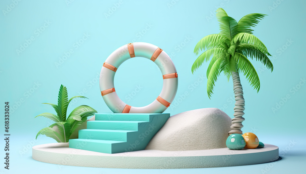 3d summer product display podium, product background, summer background ...