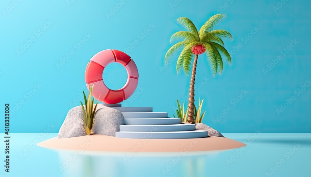 3d summer product display podium, product background, summer background ...