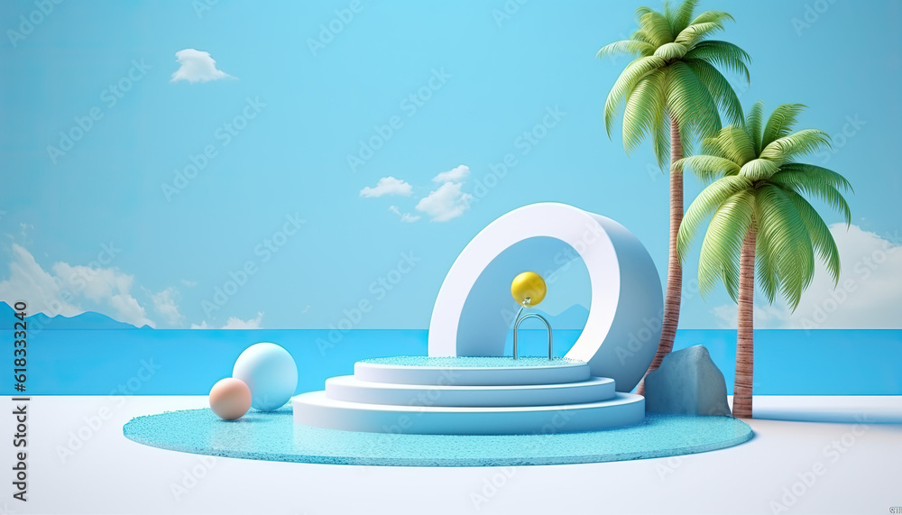 3d summer product display podium, product background, summer background ...