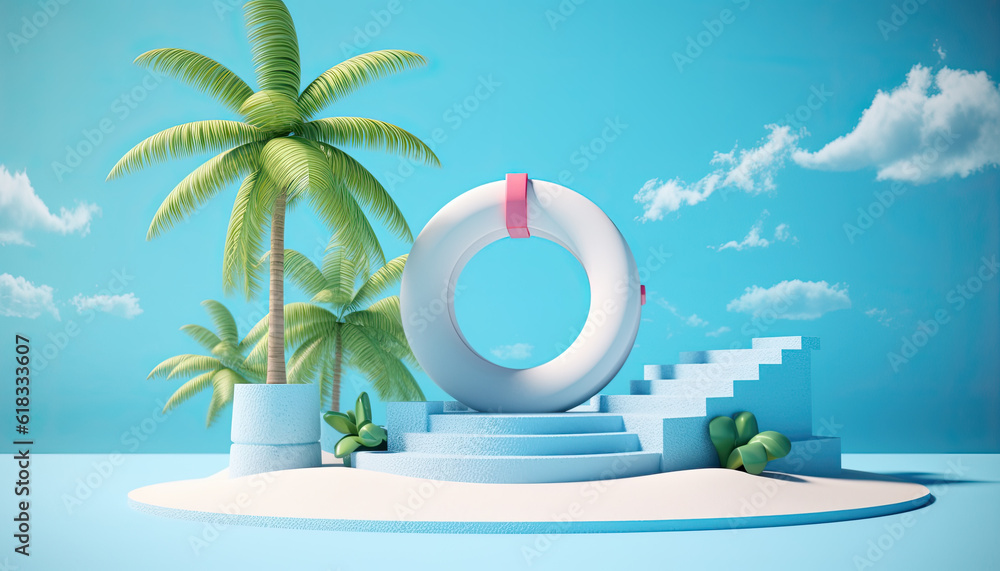 3d summer product display podium, product background, summer background ...