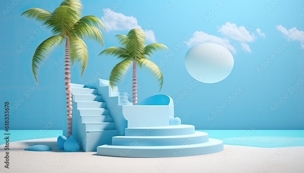 3d summer product display podium, product background, summer background ...