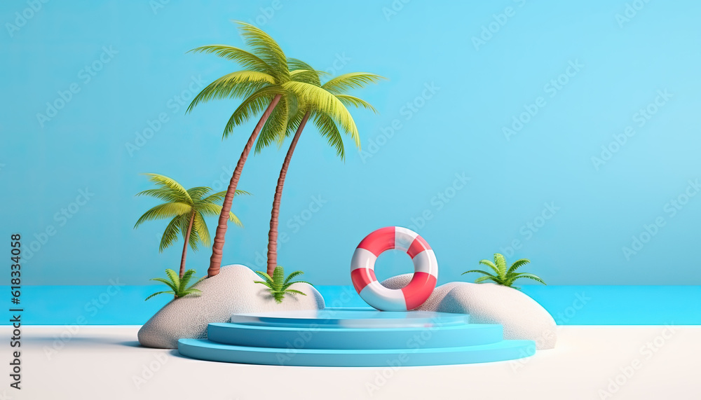 3d summer product display podium, product background, summer background ...