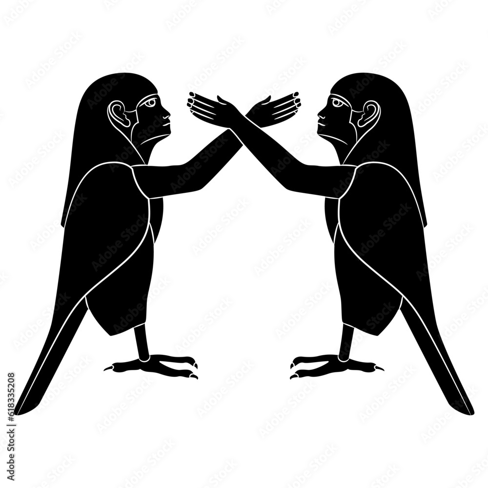 Symmetrical ethnic design with two Ba Birds. Ancient Egyptian sacred ...