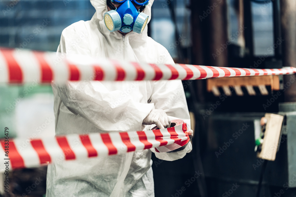 Scientist wear Chemical protection suit check danger chemical, working ...