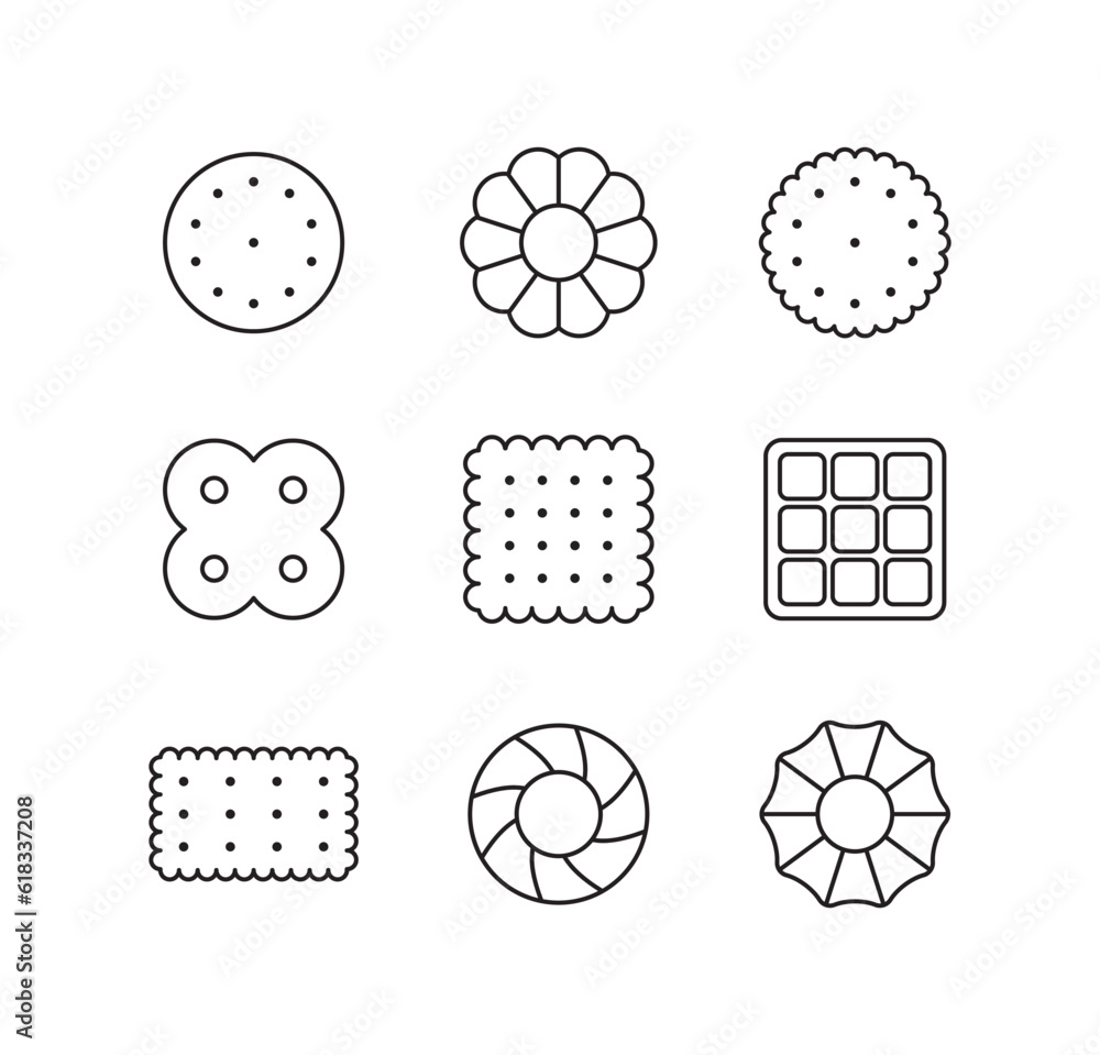 Cookie dessert icon set of different shapes for sale in the bakery. It ...