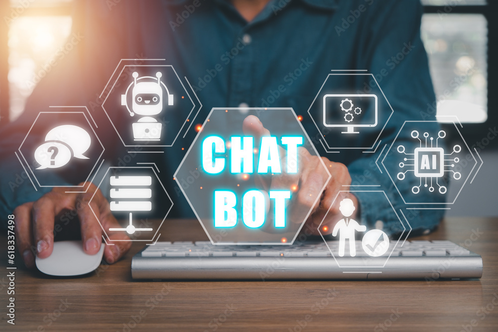 Foto de Digital chatbot, chat GPT, robot application, AI Artificial ...