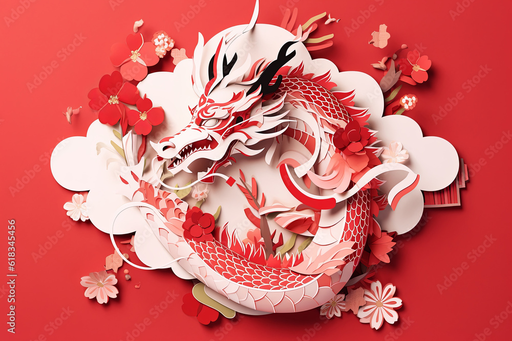 Year of the dragon chinese celebration. Paper cut out Chinese dragon ...