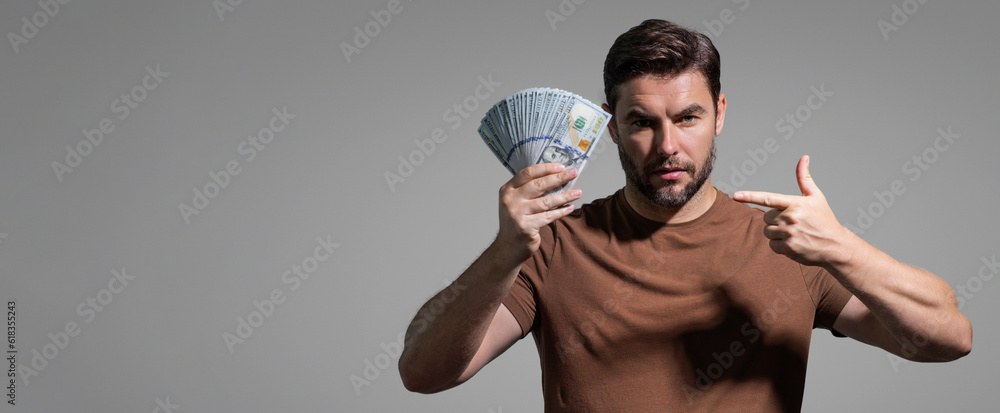 Successful business man counting money. Handsome middle age man holding ...