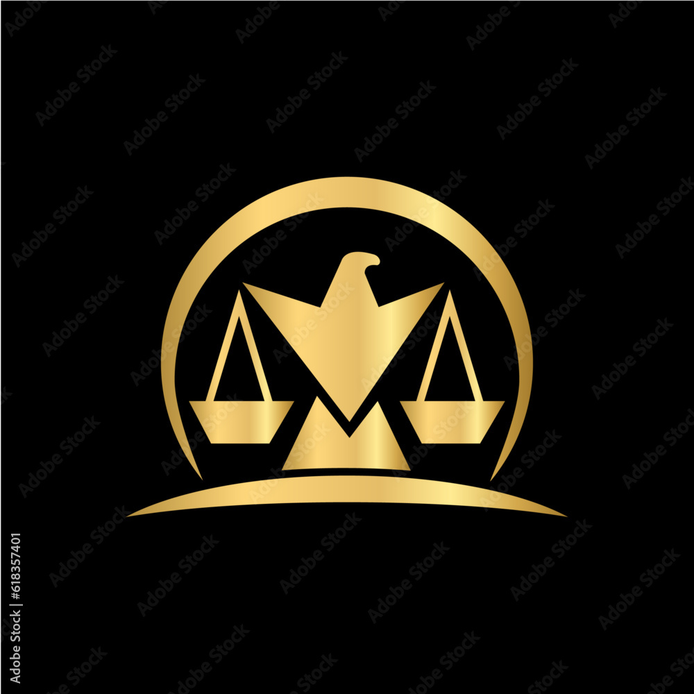 Law firm and lawyer service logo design. Golden eagle and balance scale ...