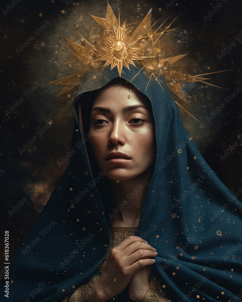 Hispanic saint mary the mother of jesus with a shining crown. Virgen ...