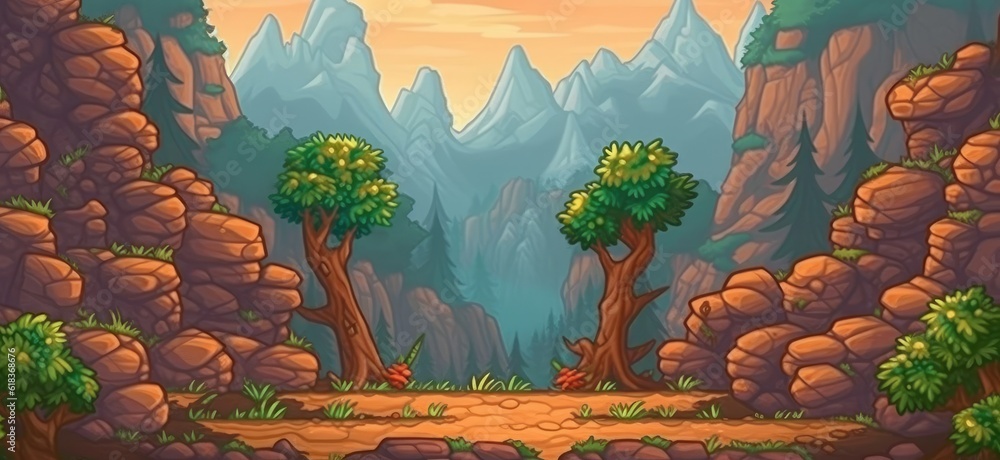 The terrain with rugged dirt paths and steep slopes game background ...