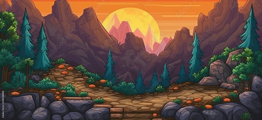 The terrain with rugged dirt paths and steep slopes game background ...