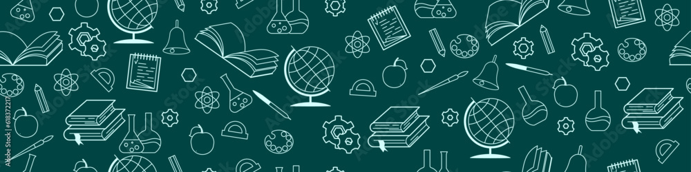 Seamless pattern with school doodles. Back to school hand drawn ...