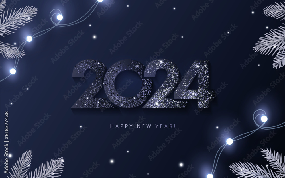 Happy New Year 2024 beautiful sparkling design of numbers on dark blue ...