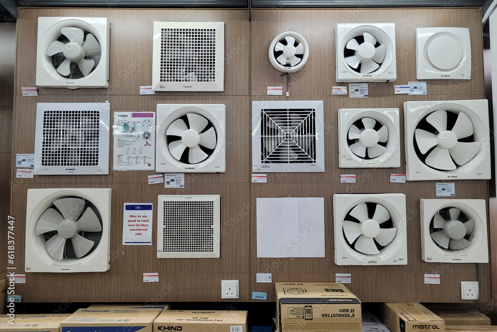 PENANG, MALAYSIA - 24 JUNE 2023: Various choice of wall exhaust ...