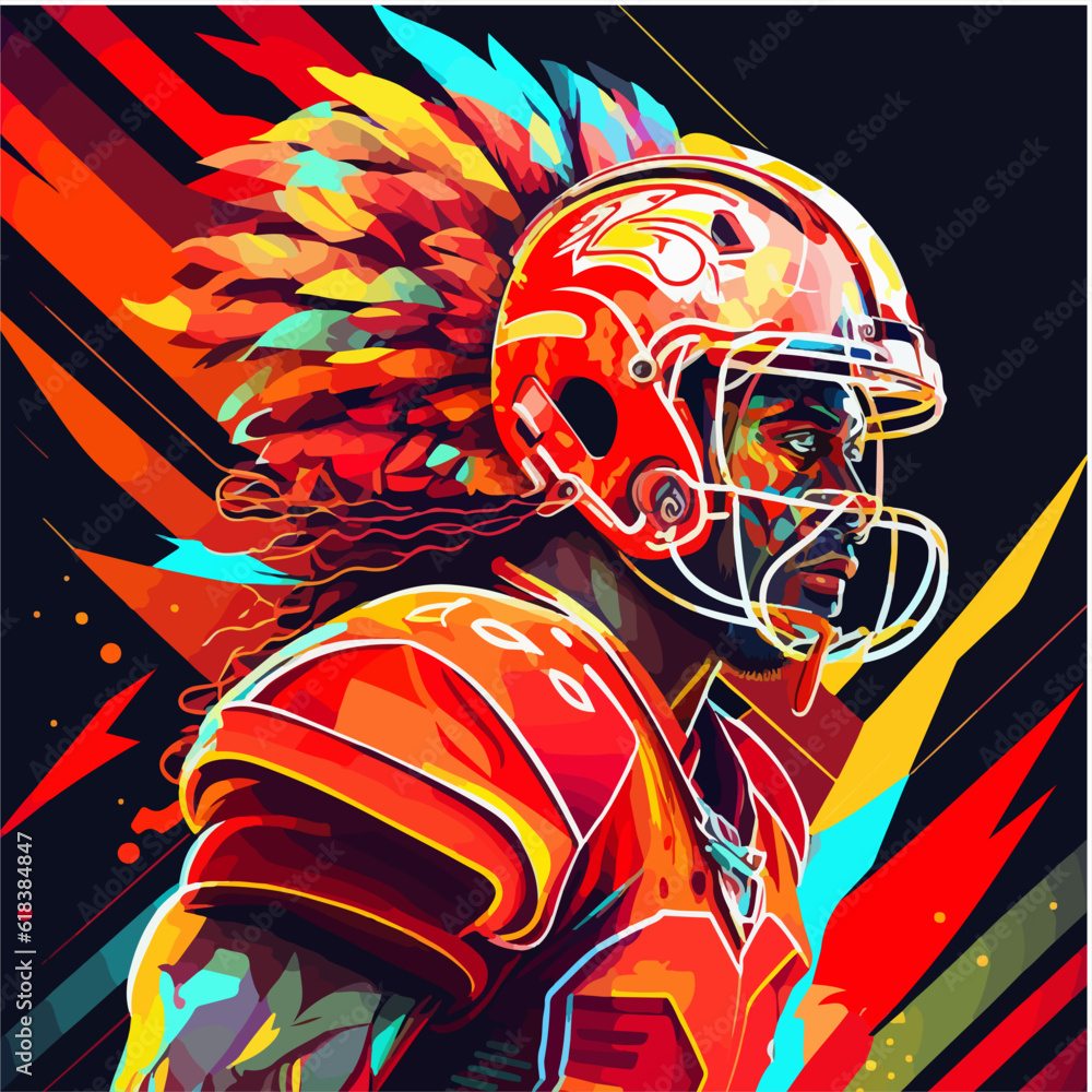 Drawing of an NFL player in a mask and colored background. For your ...