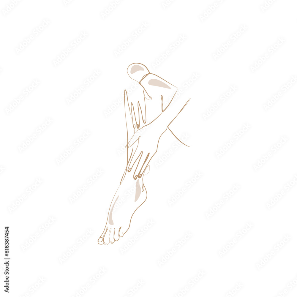 Beautiful woman legs one line art in beige color, continuous line ...