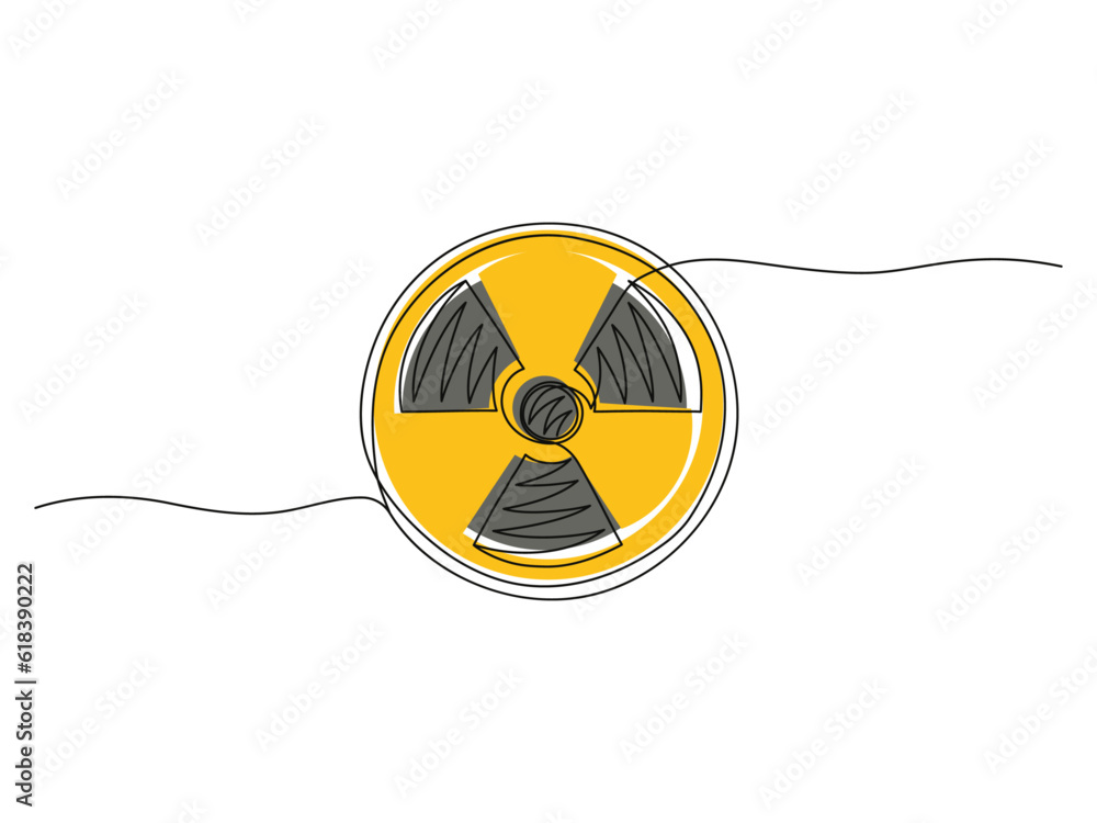 One line continuous radiation warning sign isolated on white background ...