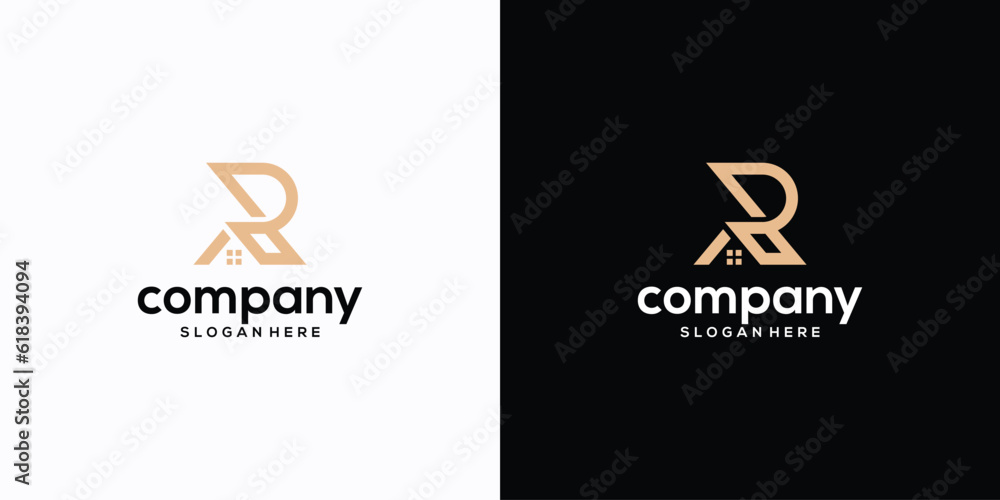Initial r real estate logo letter r with house icon combination Stock ...