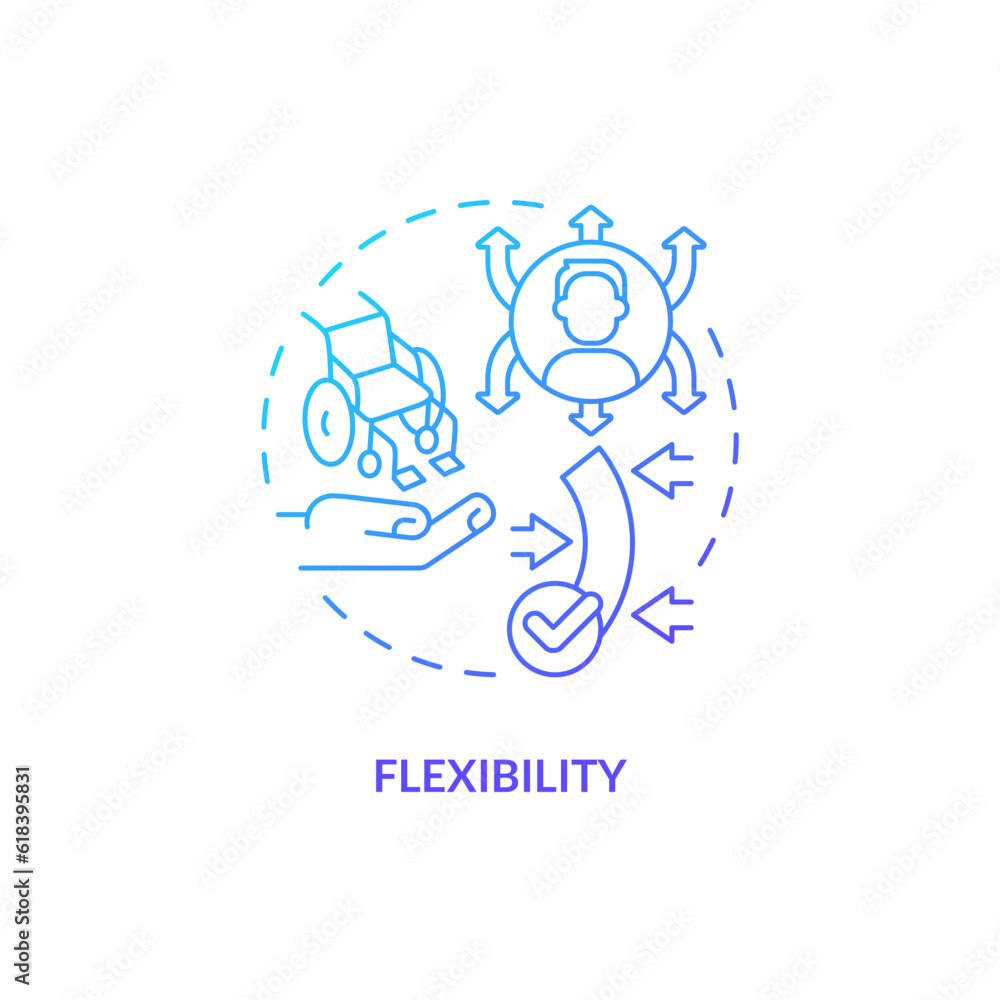 Flexibility blue gradient concept icon. Equal access. Diverse people ...