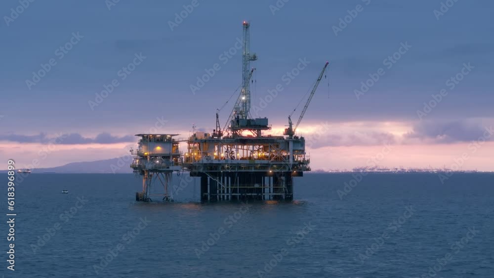 Oil drilling rig lying at underwater depth of the Gulf of Santa ...
