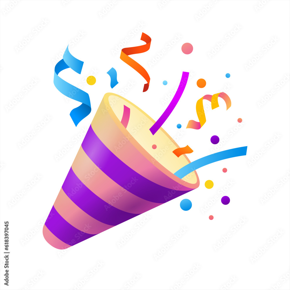 Vector icon party popper. Cartoon emoji of birthday confetti explosion ...