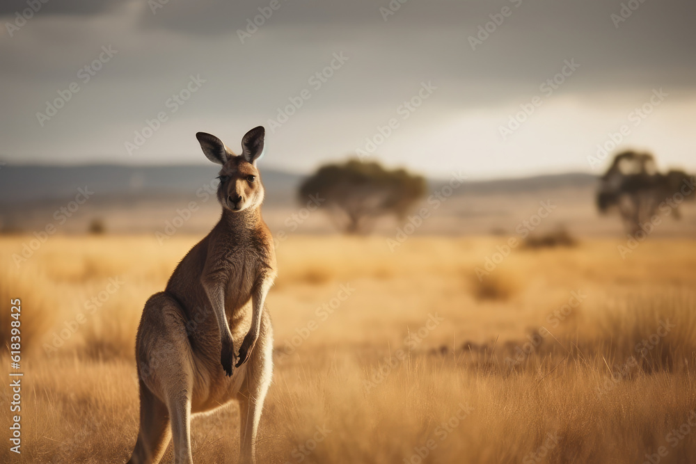 Kangaroo standing up in grasslands. wildlife animals background Stock ...