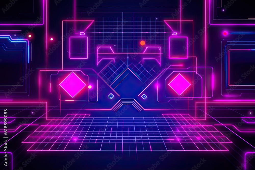 Neo memphis/ vaporwave 3d illustration. Perspective neon laser grid.AI ...