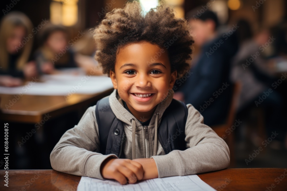 African American students doing exams in the classroom at elementary ...