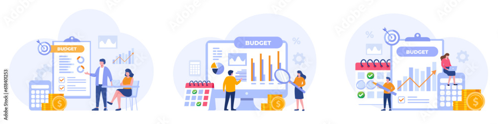 Vetor de Budget business strategy, finance and accounting, budget calculation, economy and ...