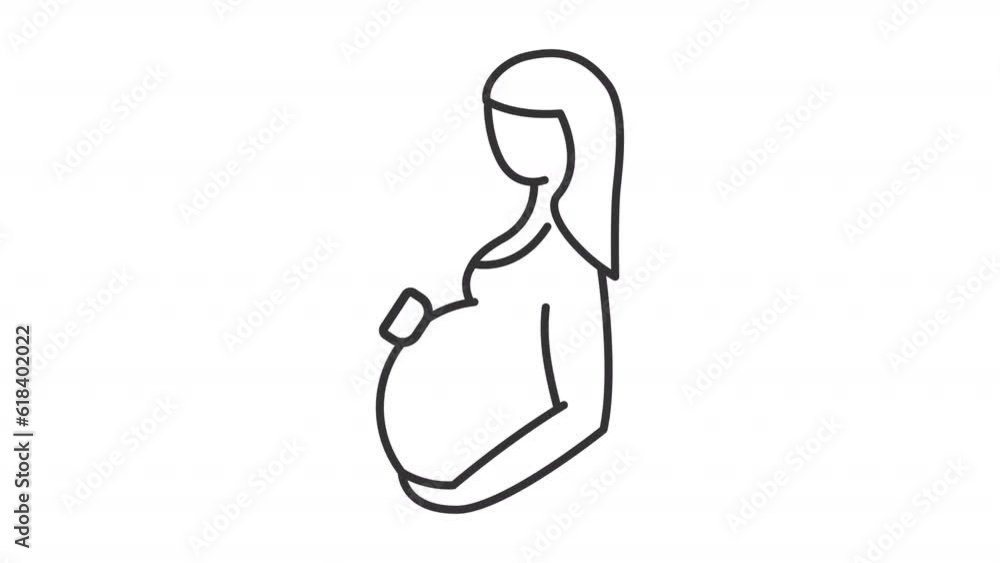 Pregnancy icon animation. Animated line pregnant woman stroking belly ...