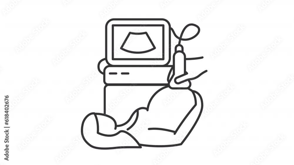 Sonogram icon animation. Animated line doctor doing ultrasound scan for ...