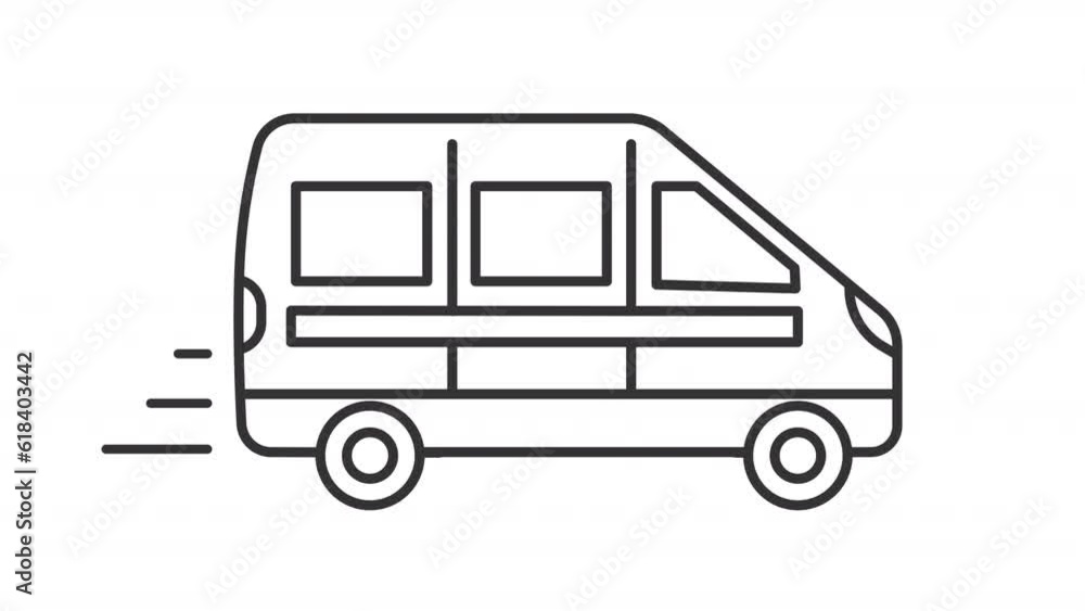 Animated minibus line icon. Small bus riding animation. Shuttle van ...