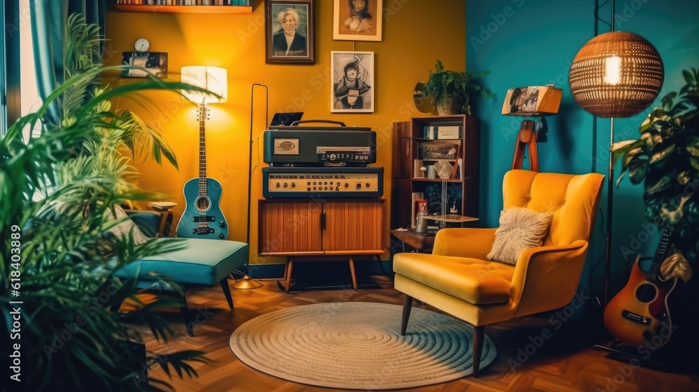 Inspiring office interior design Retro style Lounge featuring Vintage ...