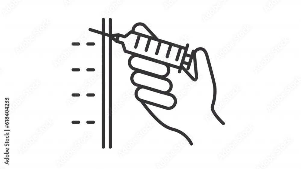 Anesthesia icon animation. Animated line hand with syringe injecting ...