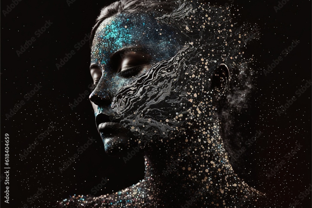 Contemporary abstract art woman melting portrait with skin of ...