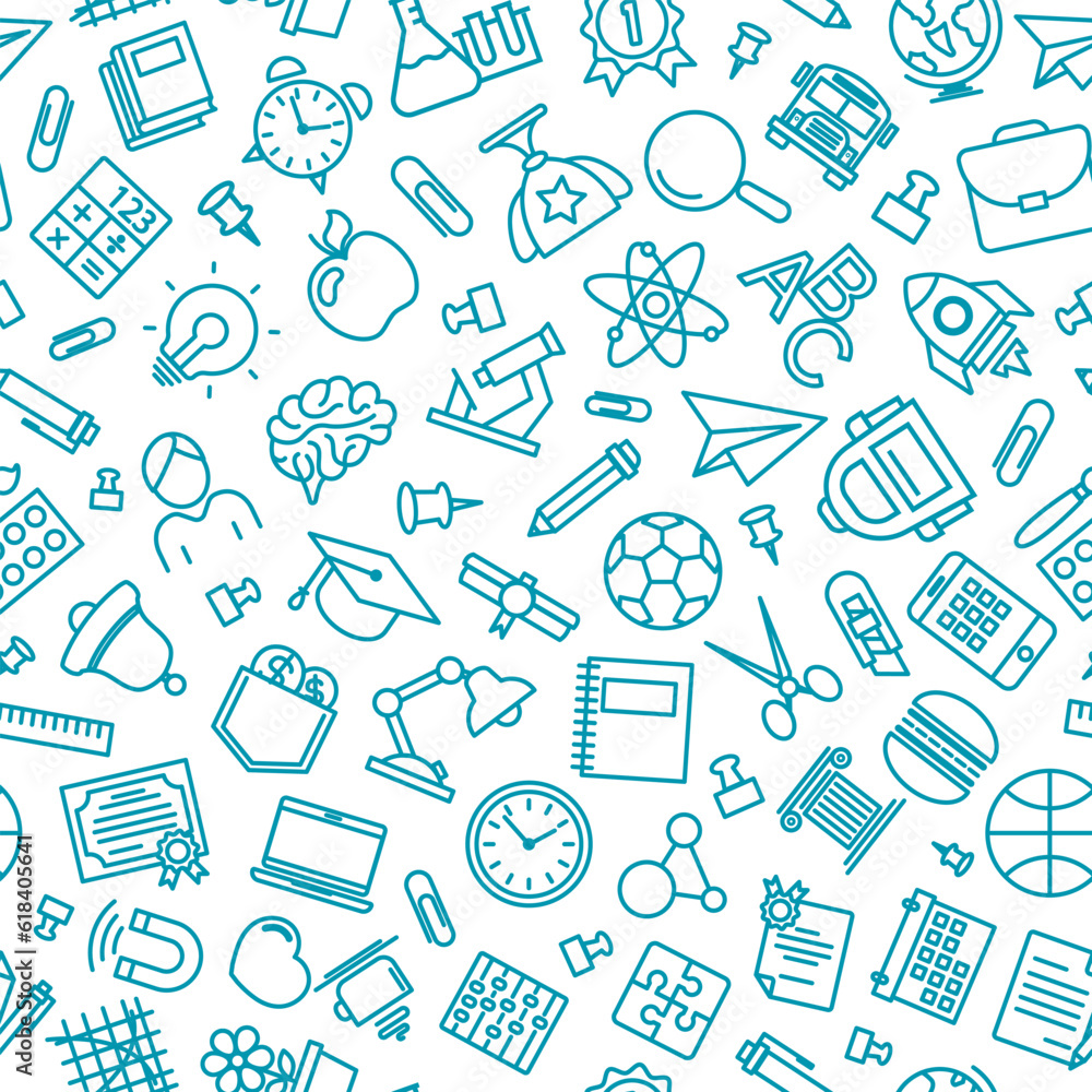 Pattern of welcome back to school with modern thin line icons school ...